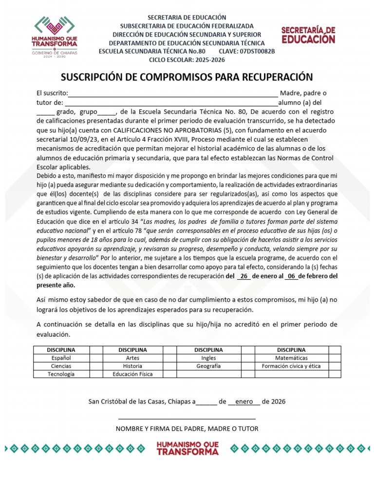 Carta Compromiso Recuperación | PDF | Educación Secundaria | Escuelas