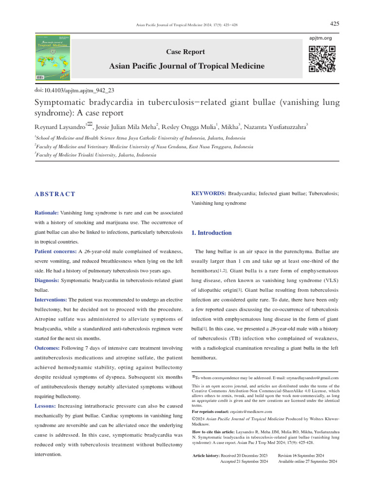Bradycardia in Tuberculosis Giant Bullae | PDF | Tuberculosis | Heart