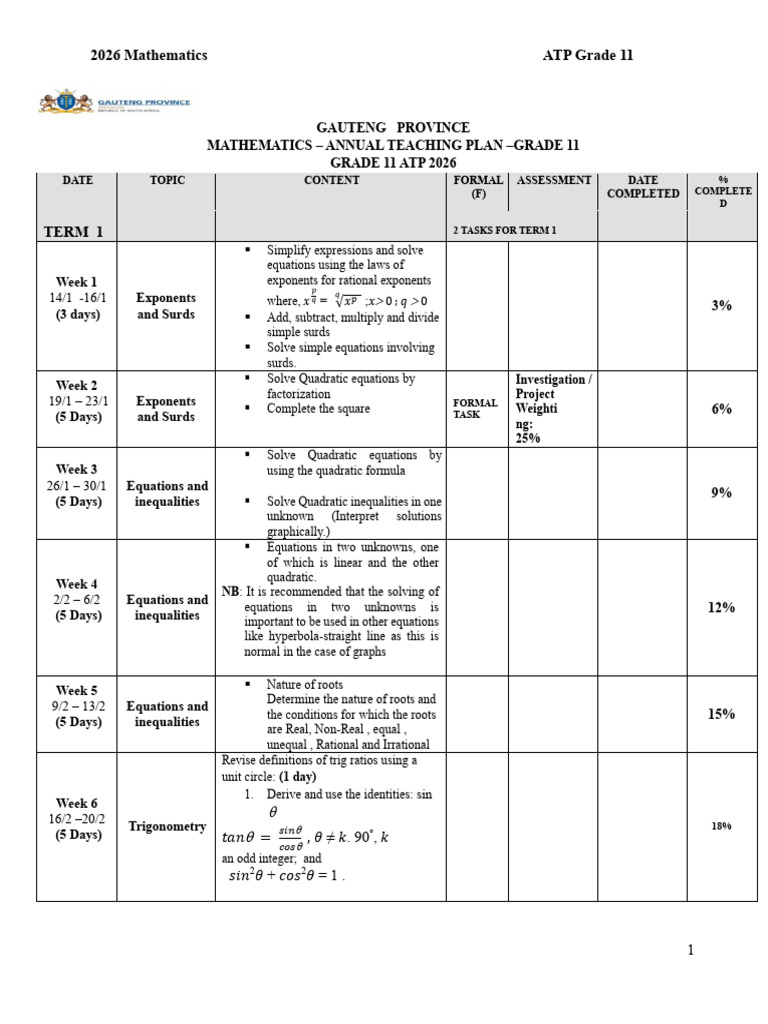 2026 Grade 11 Mathematics ATP Guide | PDF | Circle | Line (Geometry)