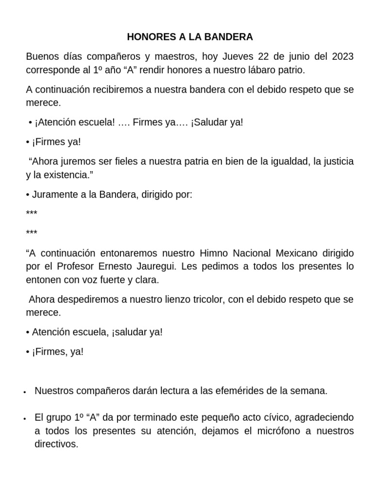 Honores a La Bandera Junio | PDF