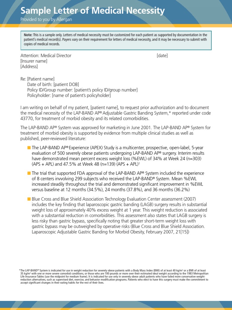 Sample Letter of Medical Necessity | PDF | Bariatric Surgery | Obesity