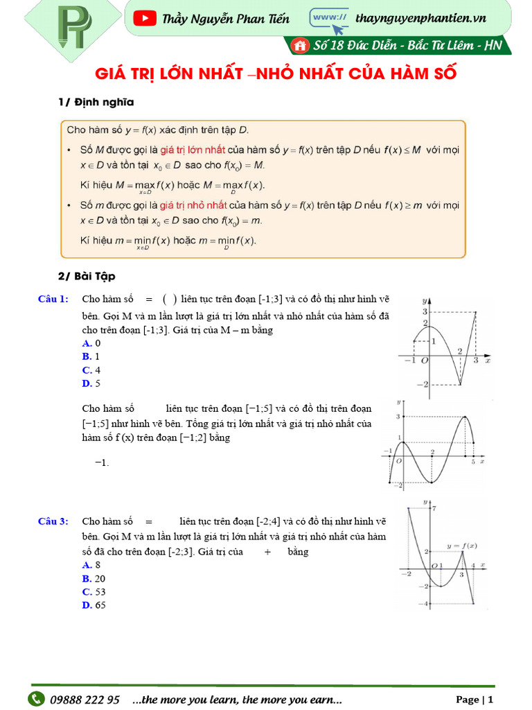 Bài 2. Giá Trị Lớn Nhất - Nhỏ Nhất Của Hàm Số | PDF