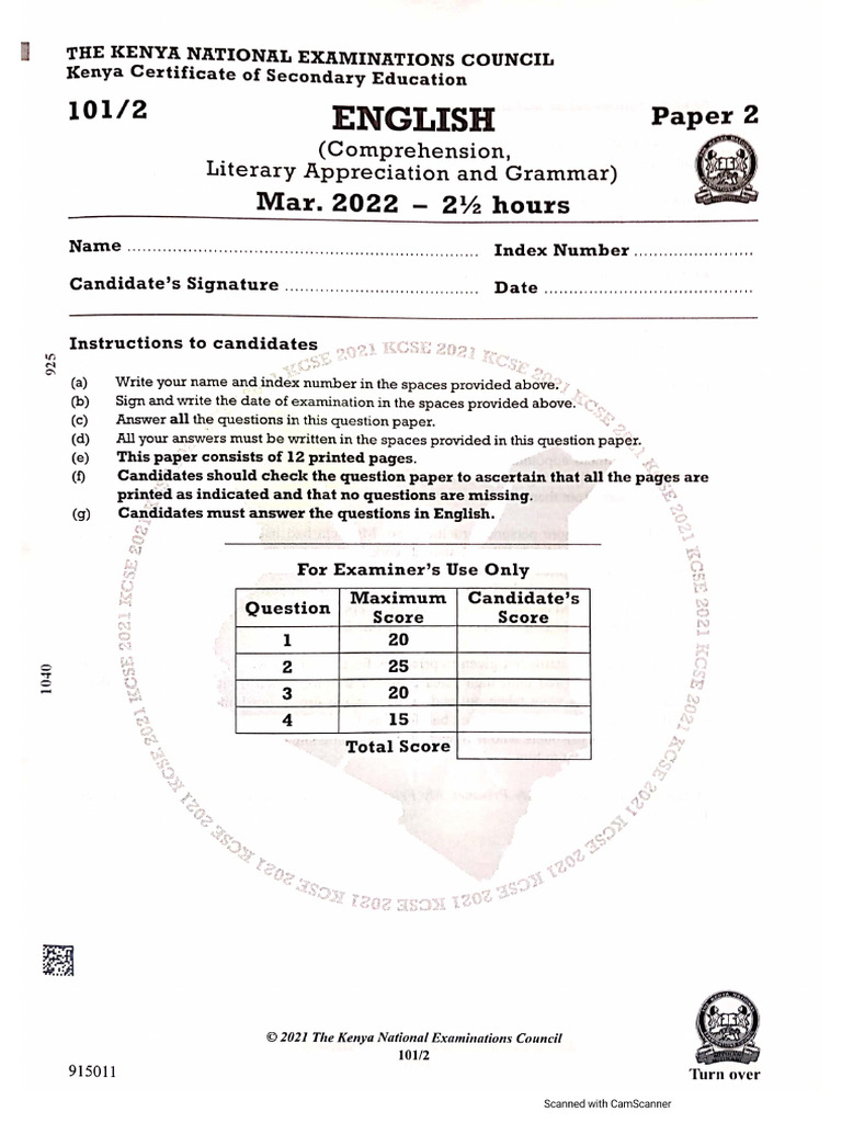 English KCSE paper 2 | PDF