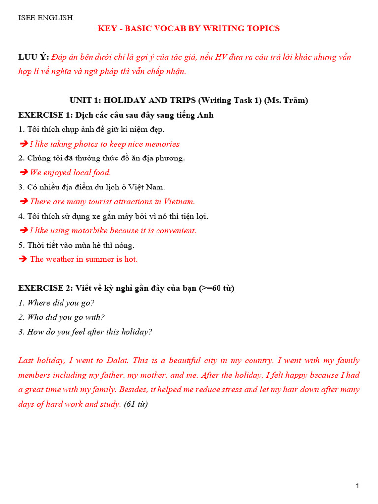 04. Basic Vocab b1 and Exercises - Answer Key - 082024 | PDF