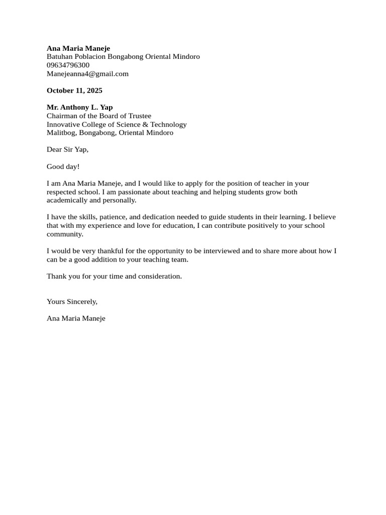 Ana's Application Letter | PDF