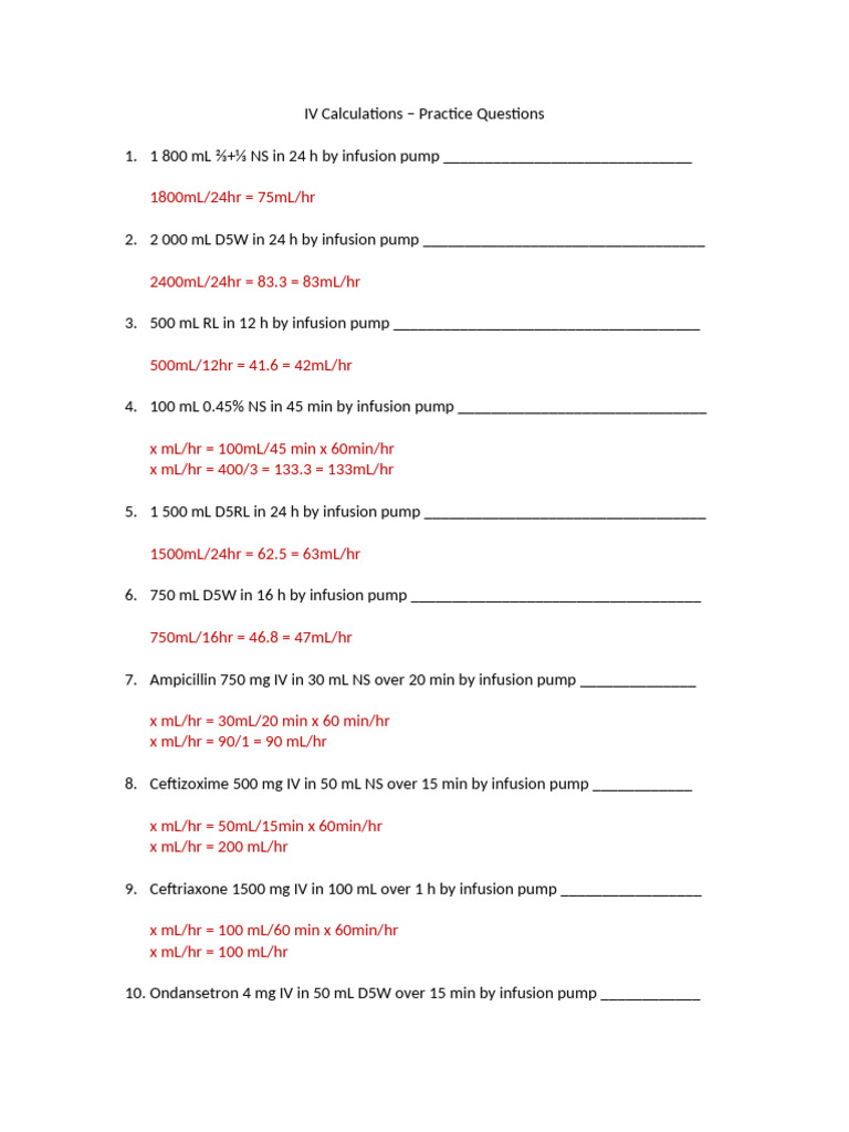 IV Infusion Rate Calculation Practice | PDF