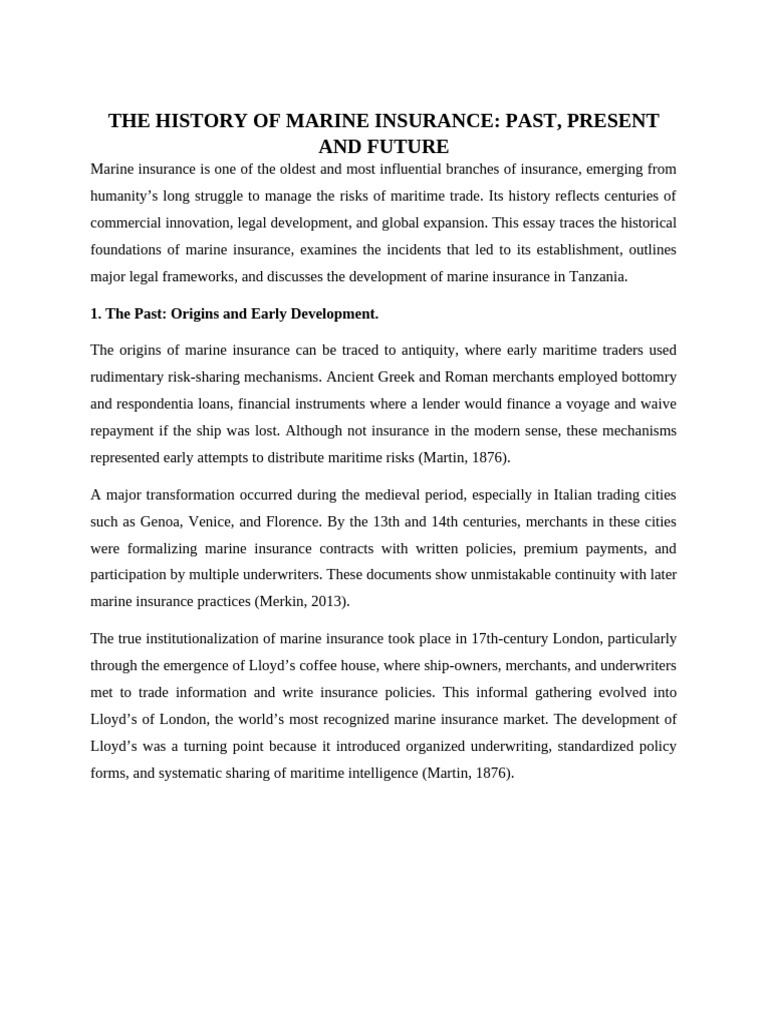 The History of Marine Insurance | PDF | Insurance | Business Law