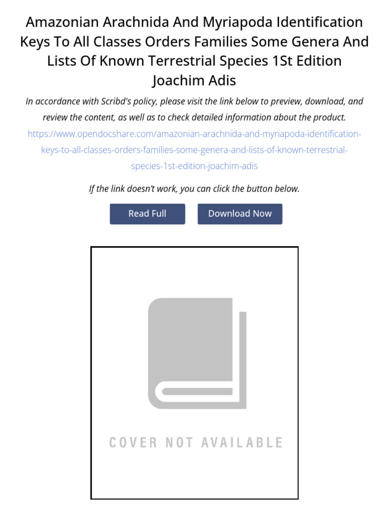 Amazonian Arachnida And Myriapoda Identification Keys To All Classes ...