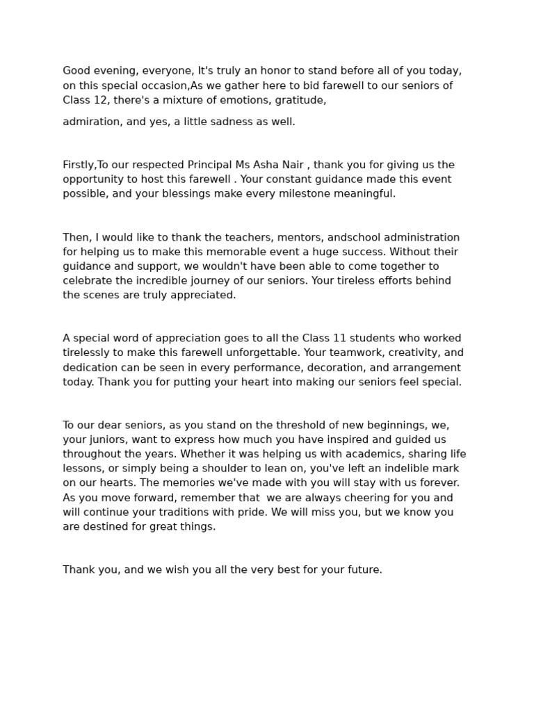 Class 12 Farewell Speech Highlights | PDF