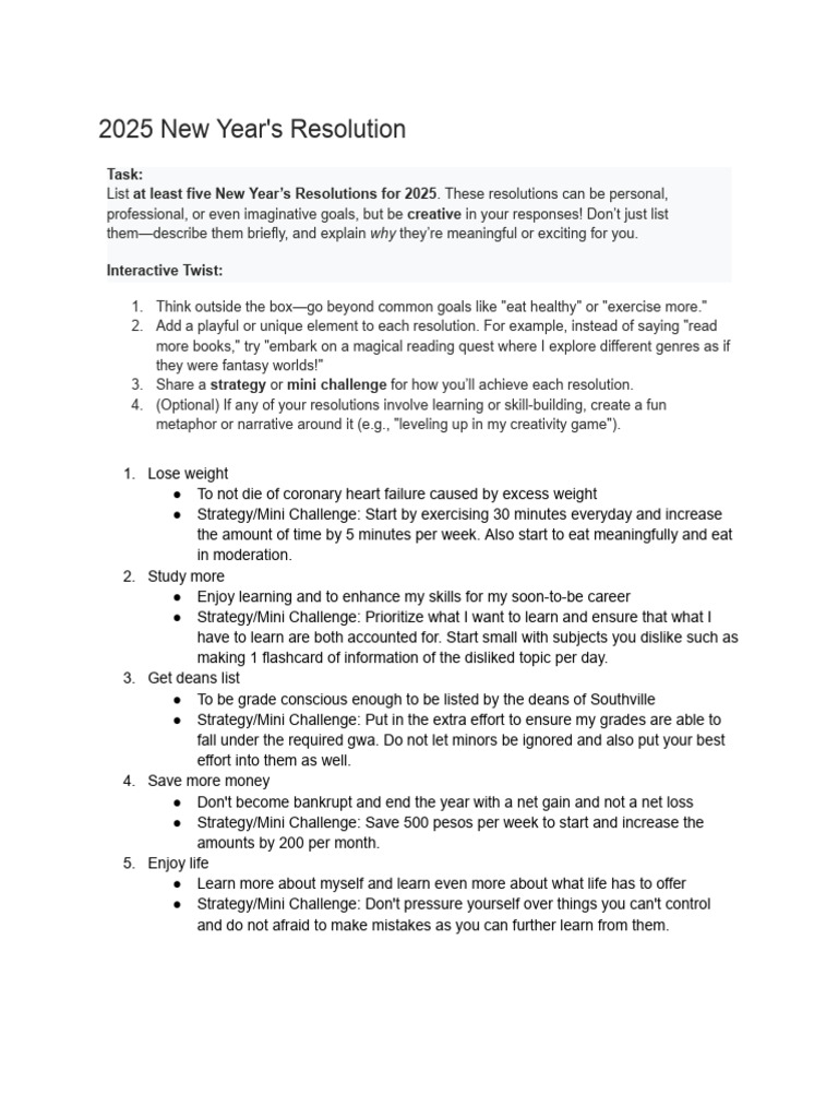 Creative 2025 New Year's Resolutions | PDF