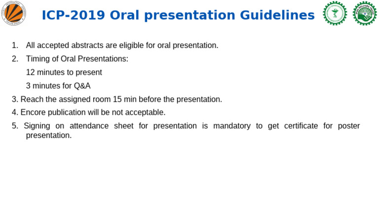 ICP-2019 Oral Presentation Guidelines | PDF
