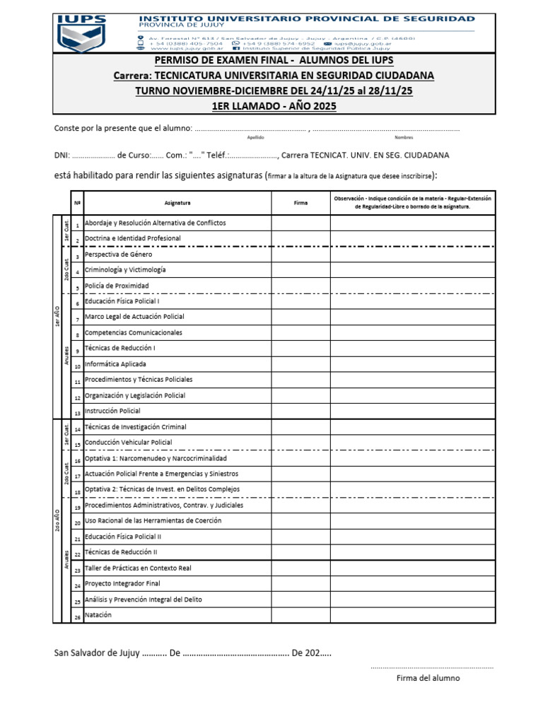 2025 - Permiso Tec Univ Policial - Capital (1)-1 (1) | PDF | Policía | Crímenes