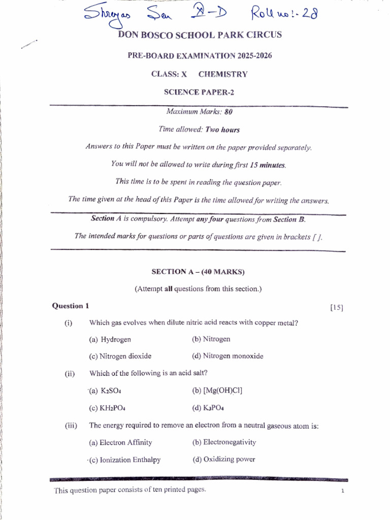 Don Bosco Park Circus Pre Board 2025-26 | PDF