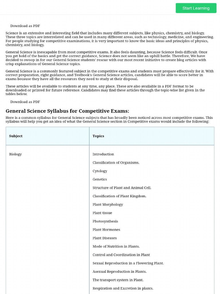 General Science Mastering General Sciences For Competitive Exams | PDF