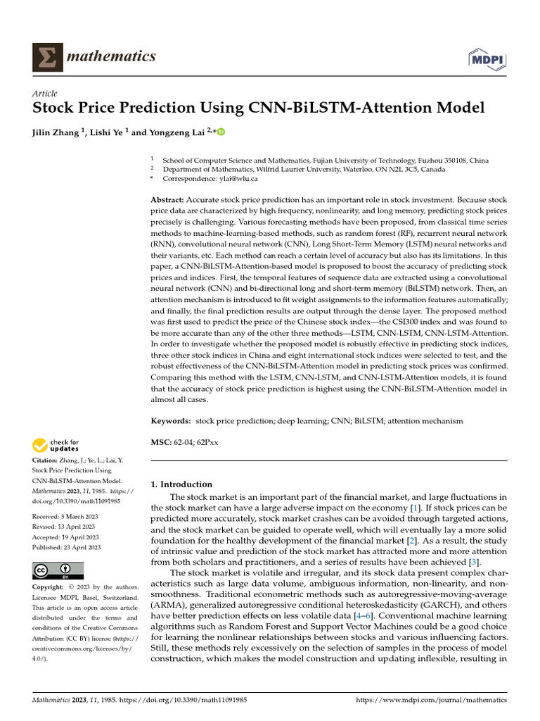 Stock Price Prediction Using CNN-BiLSTM-Attention Model | PDF ...