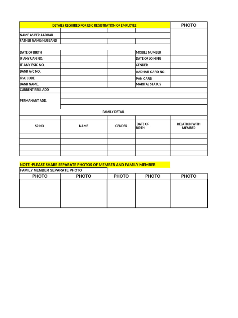 Details Required For Esic PF Employee Wilth Family Member | PDF