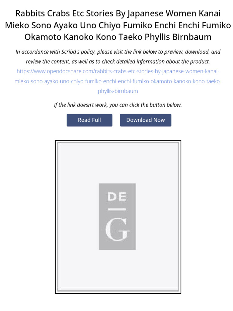 Rabbits Crabs Etc Stories By Japanese Women Kanai Mieko Sono Ayako Uno ...