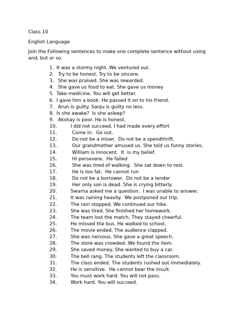 Sentence Transformation Exercises for Class 10 | PDF