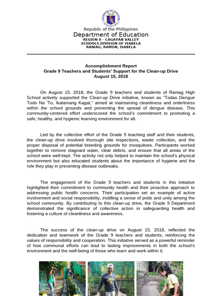 Grade 9 Clean-up Drive Report 2018 | PDF