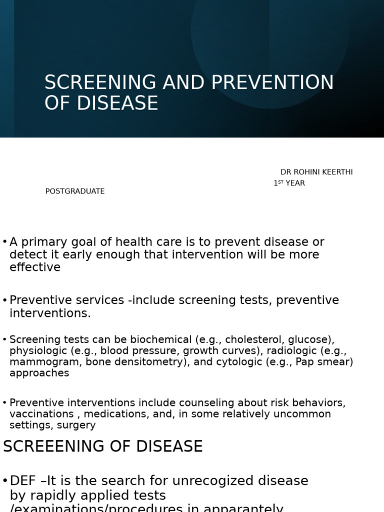 Disease Screening and Prevention Guide | PDF | Screening (Medicine ...