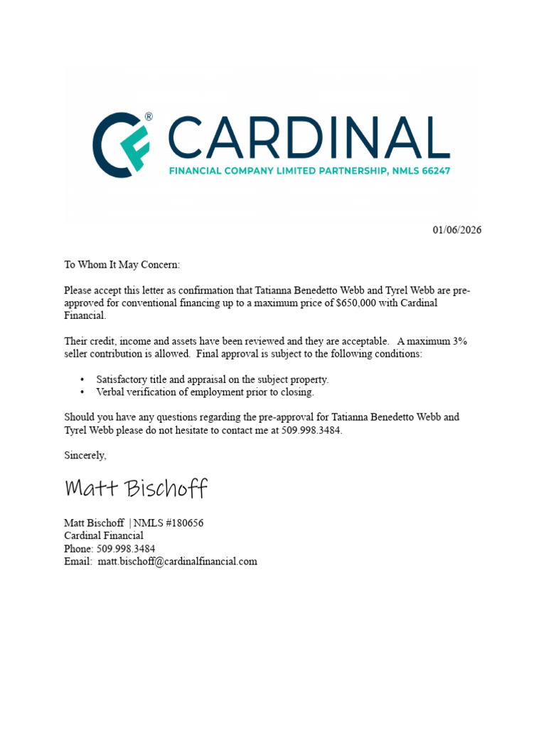 Webb Conventional Pre-Approval | PDF