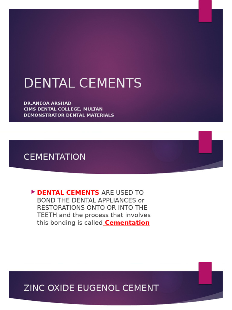 Dental Cements 1 | PDF | Materials | Dentistry Branches