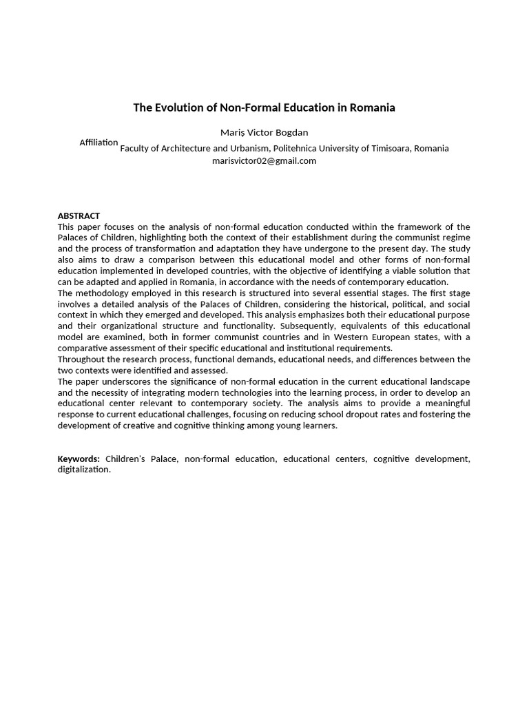 The Evolution of Non-Formal Education in Romania | PDF | Creativity ...