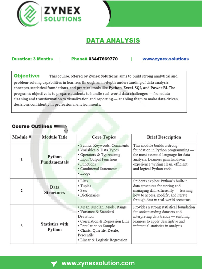 Data Analysis Course Outline | PDF | Data Analysis | Statistics