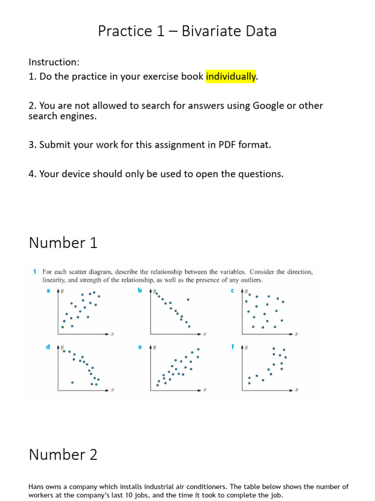 Bivariate Data Practice Exercises | PDF