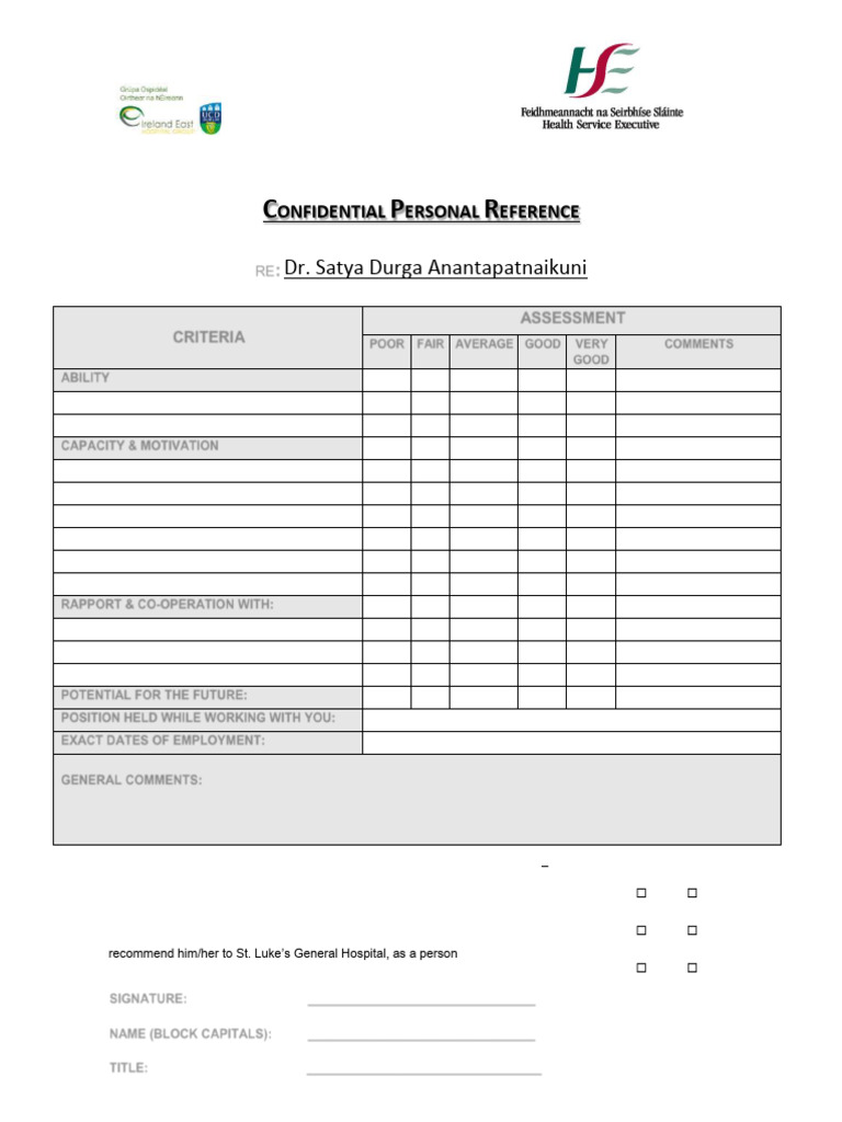 Reference Form - NCHD - Dr. Satya | PDF