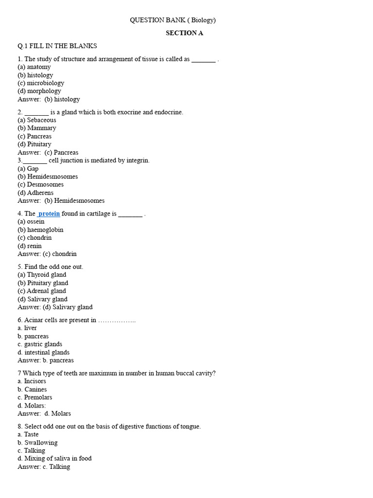 11th Biology UT 2 Question Bank | PDF | Stomach | Liver