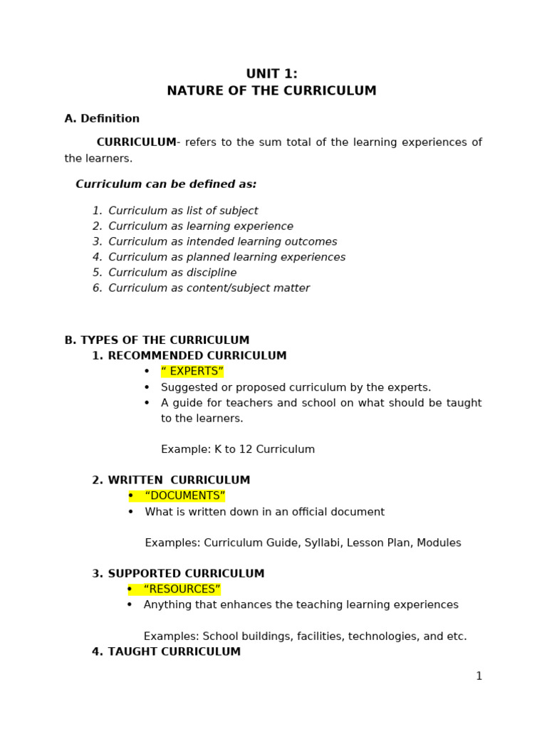 Understanding Curriculum Types and Concepts | PDF | Curriculum | Learning