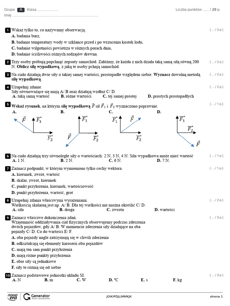 Do Siły Wypadkowej Test – Ekowydruk | PDF
