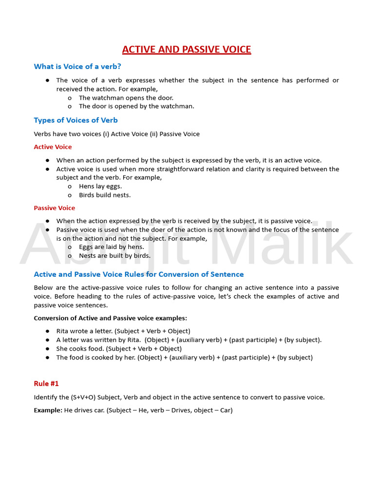 Active and Passive Voice | PDF | Verb | Subject (Grammar)