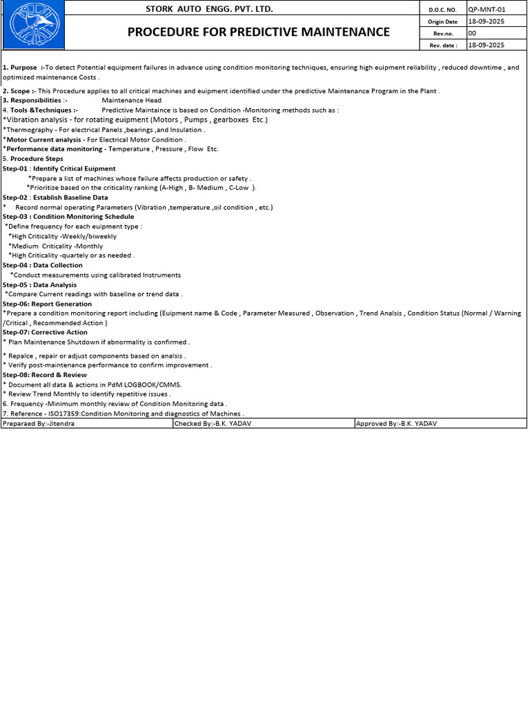 Predictive Maintenance Procedure Guide | PDF | Mechanical Engineering ...