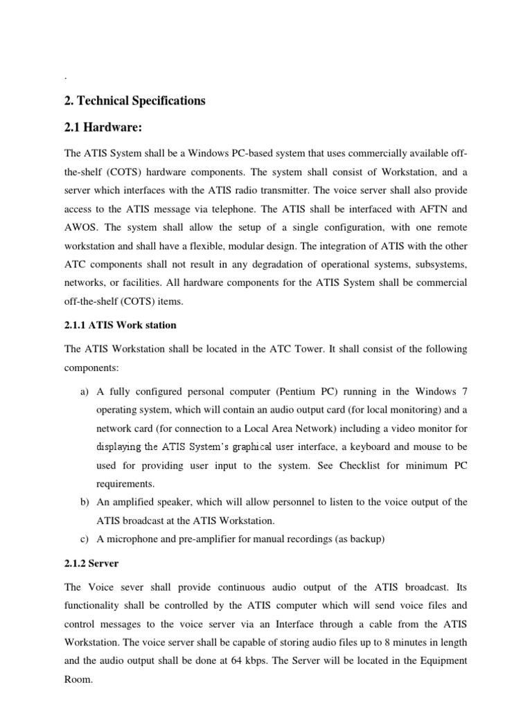 ATIS System Technical Specifications | PDF | Graphical User Interfaces ...