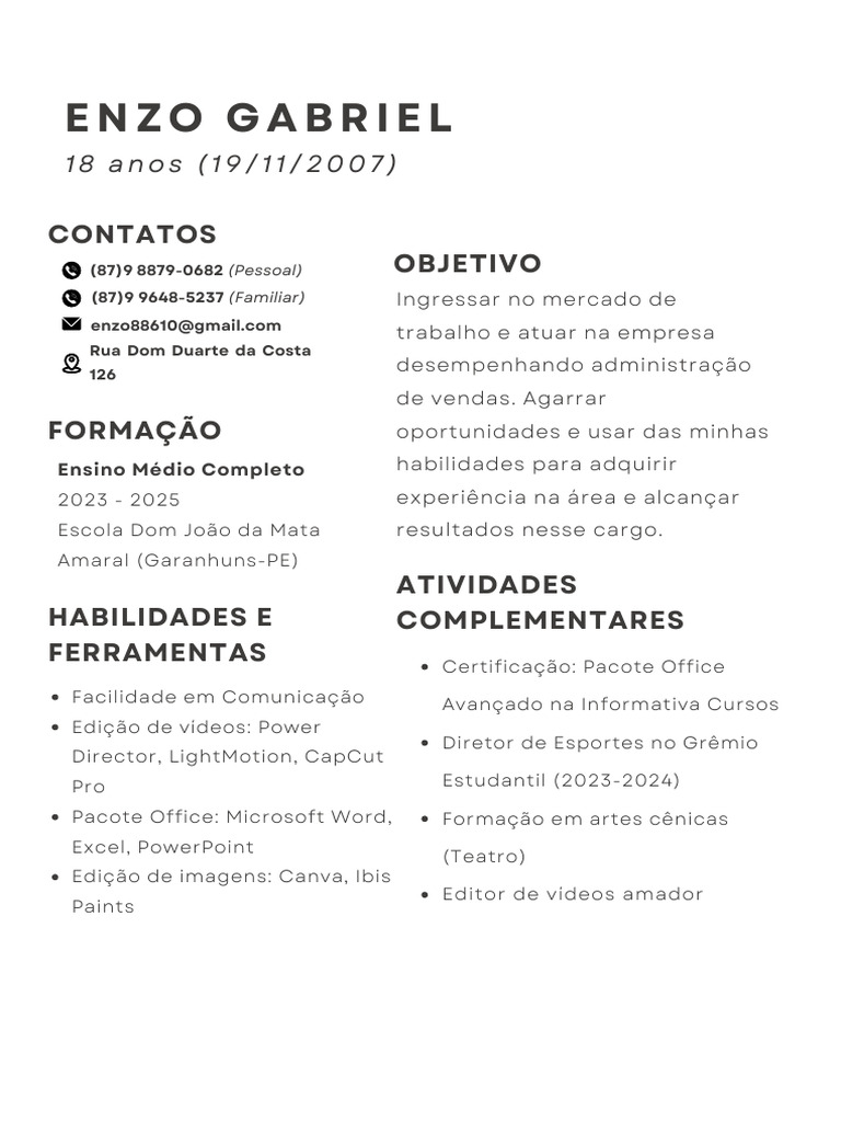 Currículo Formal Enzo Gabriel. 20251215 075042 0000 | PDF