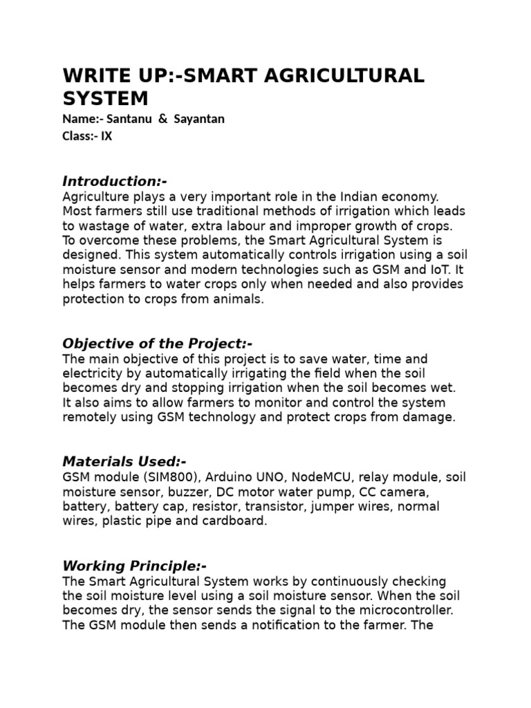 Write Up-smart Agricultural System(6) | PDF | Agriculture | Irrigation