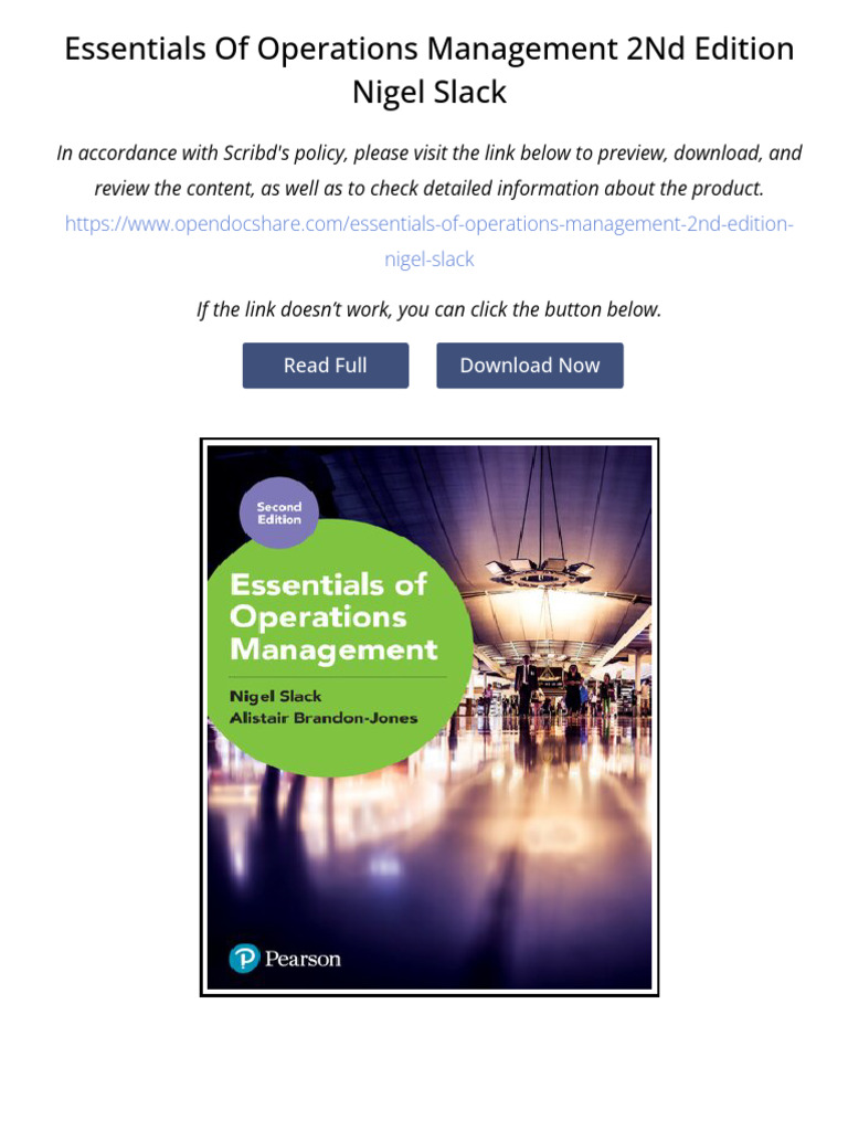 Essentials of Operations Management 2nd Edition Nigel Slack | PDF ...