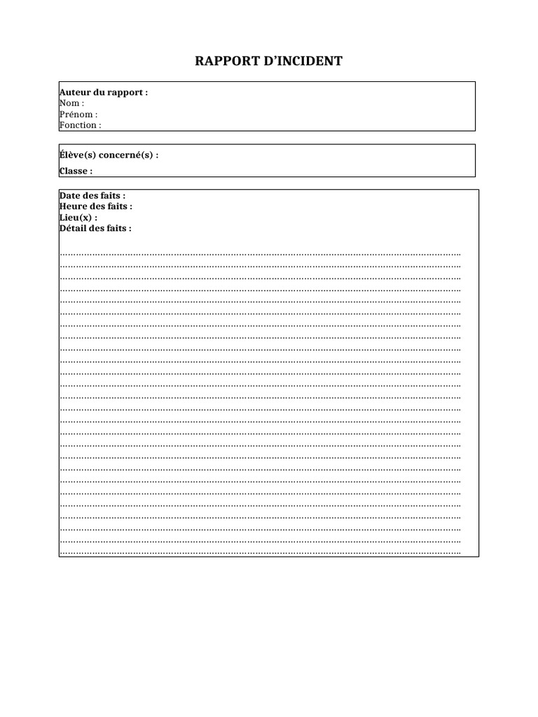 Rapport D'incident Fichier Word | PDF
