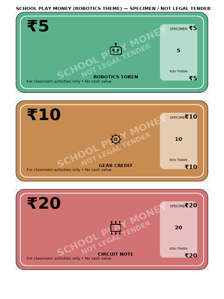 school_play_money_robotics_a4 | PDF | Money | Currency