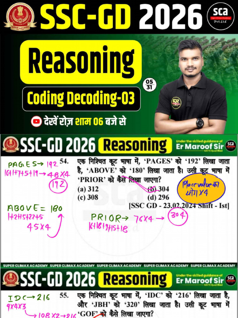 SSC GD 2026 Reasoning Coding Decoding 03 Practice Class 05 by Abhishek | PDF