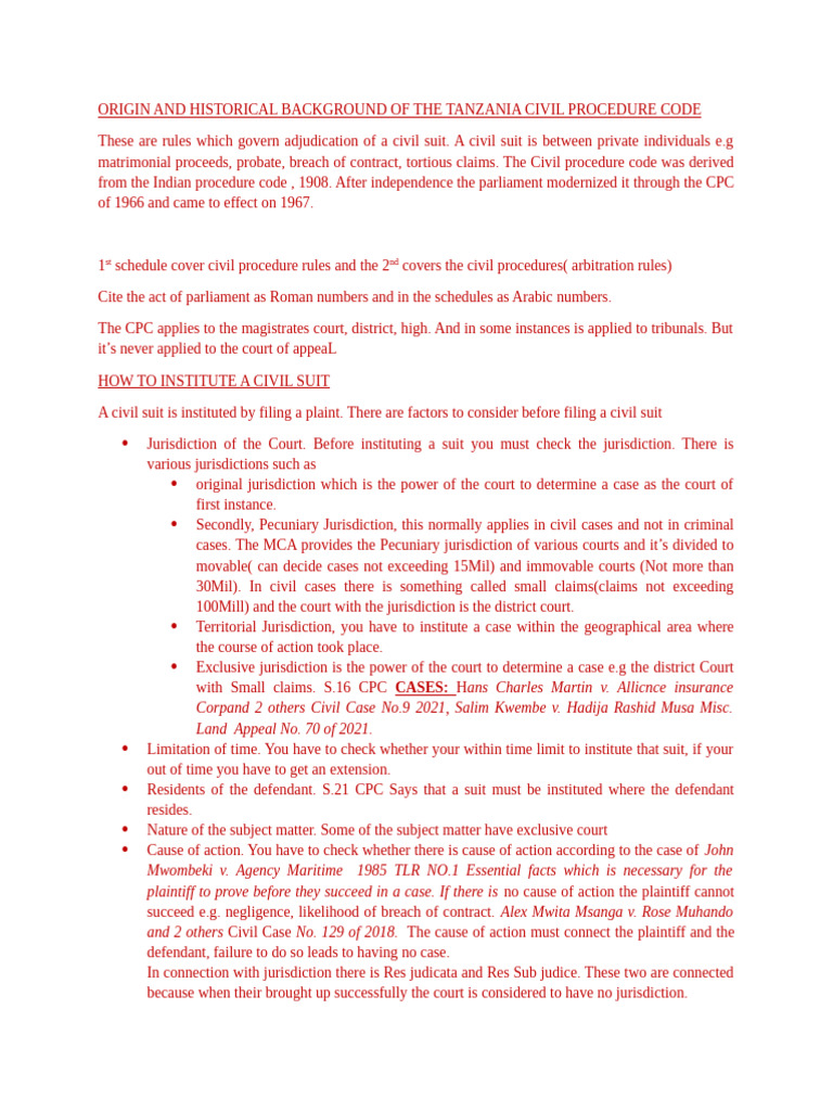 Tanzania Civil Procedure Code Overview | PDF | Lawsuit | Alternative ...