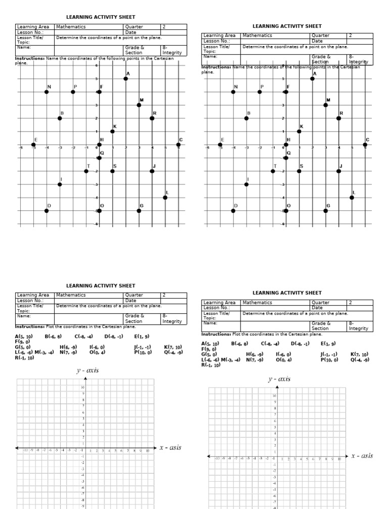 Cartesian Plane Coordinates Activity | PDF | Coordinate System ...