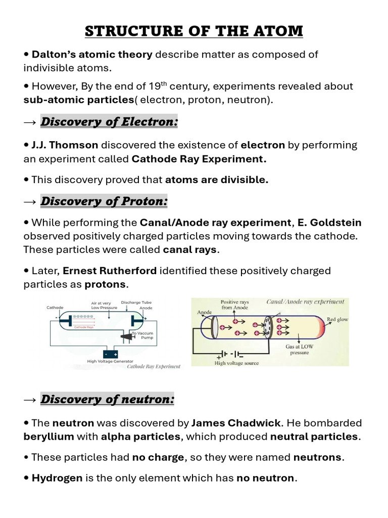 Structure of the Atom Chapter Notes | PDF | Atoms | Atomic Nucleus