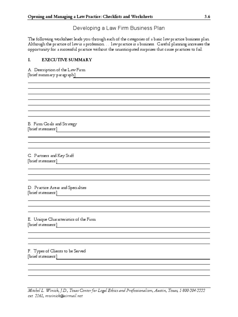 Law Firm Business Plan Checklist | PDF | Revenue | Fee