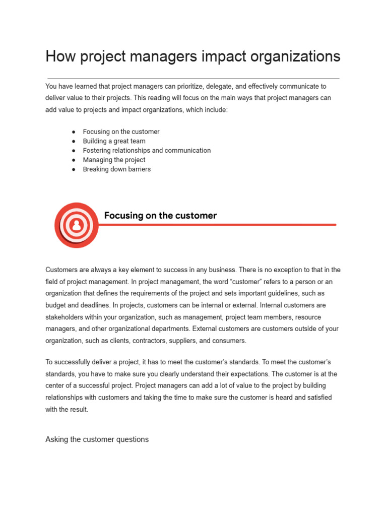 How Project Managers Impact Organizations | PDF | Customer | Project ...
