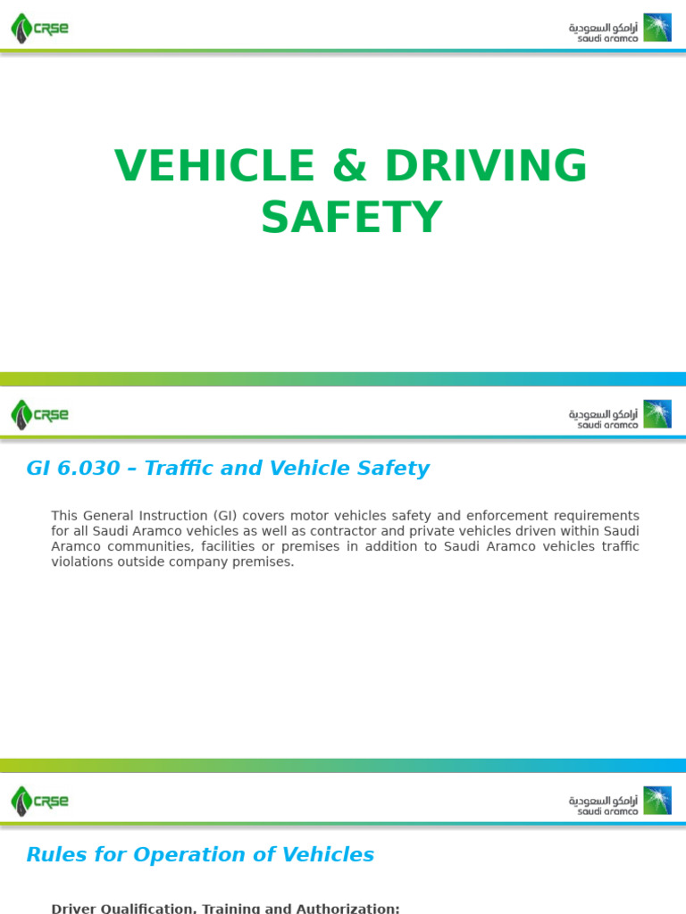 Saudi Aramco Vehicle Safety Guidelines | PDF
