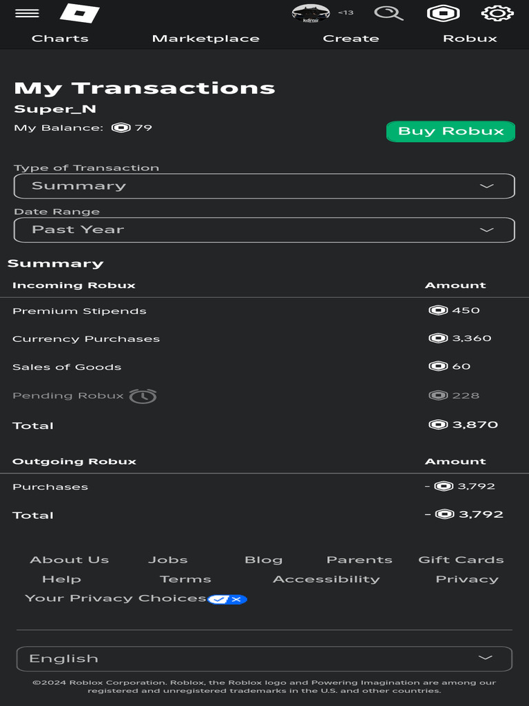 Roblox Account Balance Summary | PDF