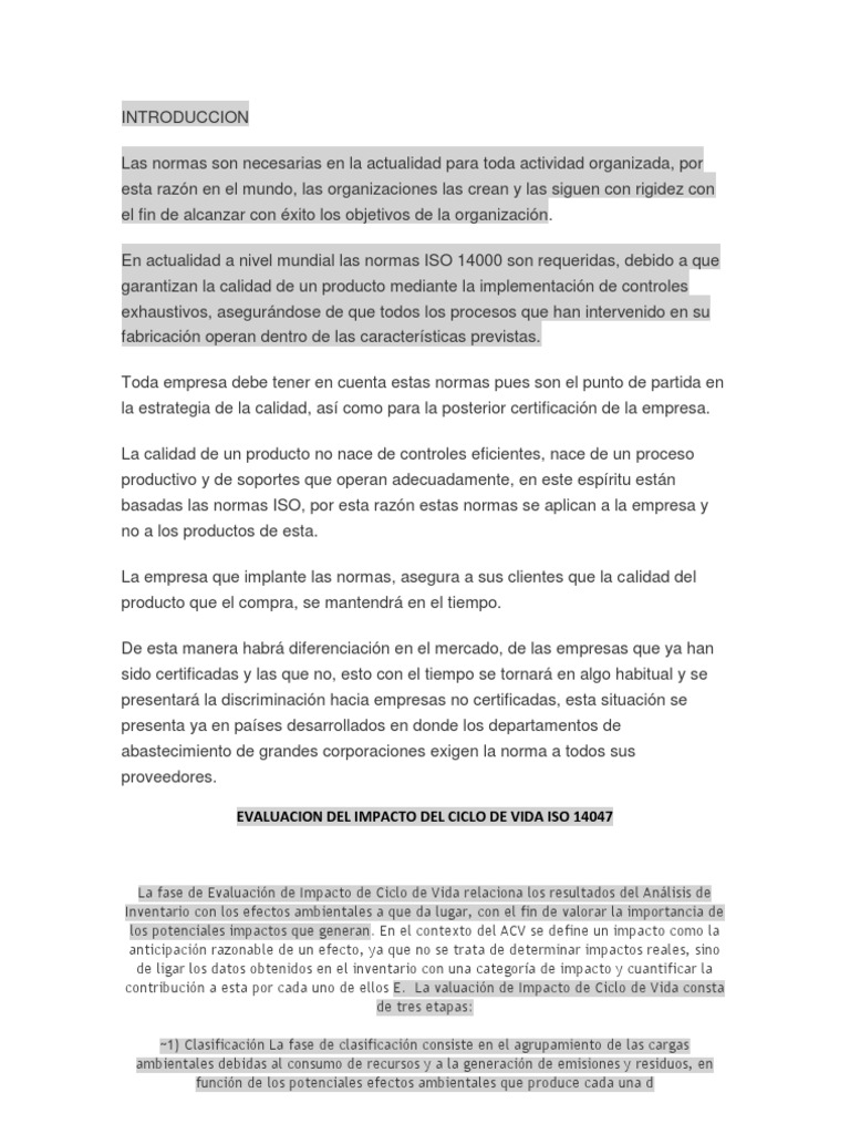 Evaluación de Impacto ISO 14047 | PDF | Evaluación del ciclo de vida ...